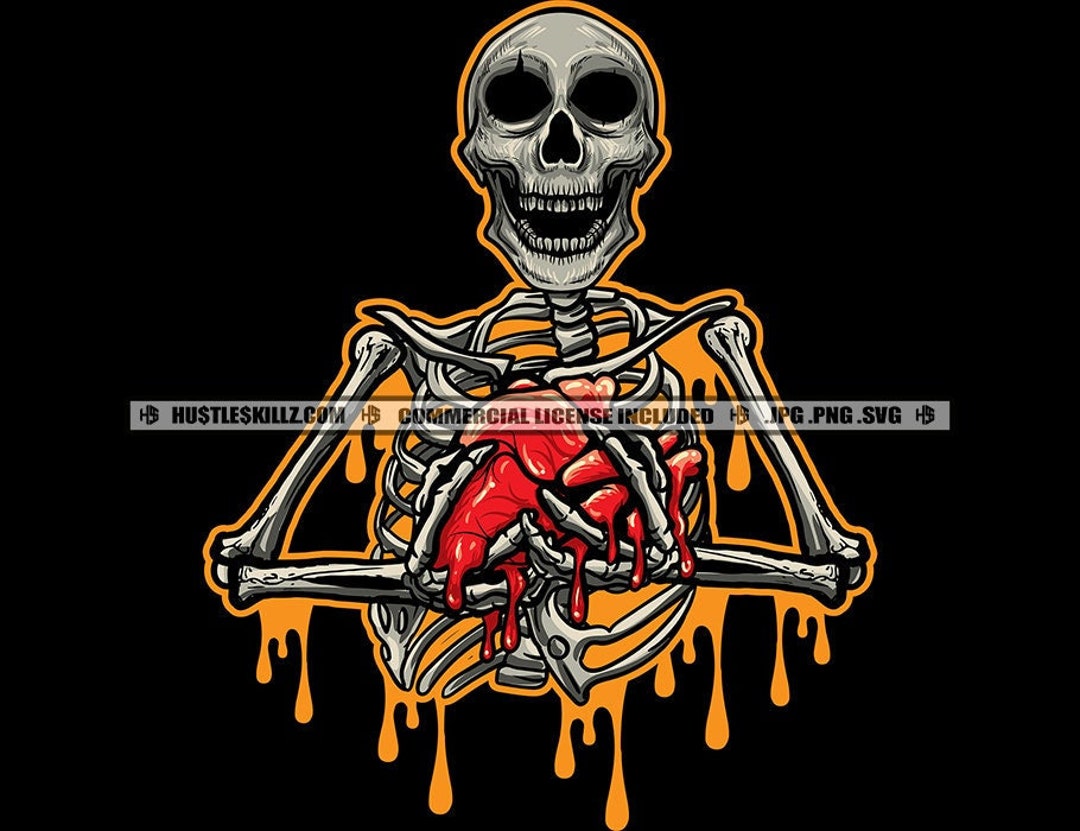 Dripping Skull Holding Heart Bleeding Blood Skeleton Bones Death Smile ...