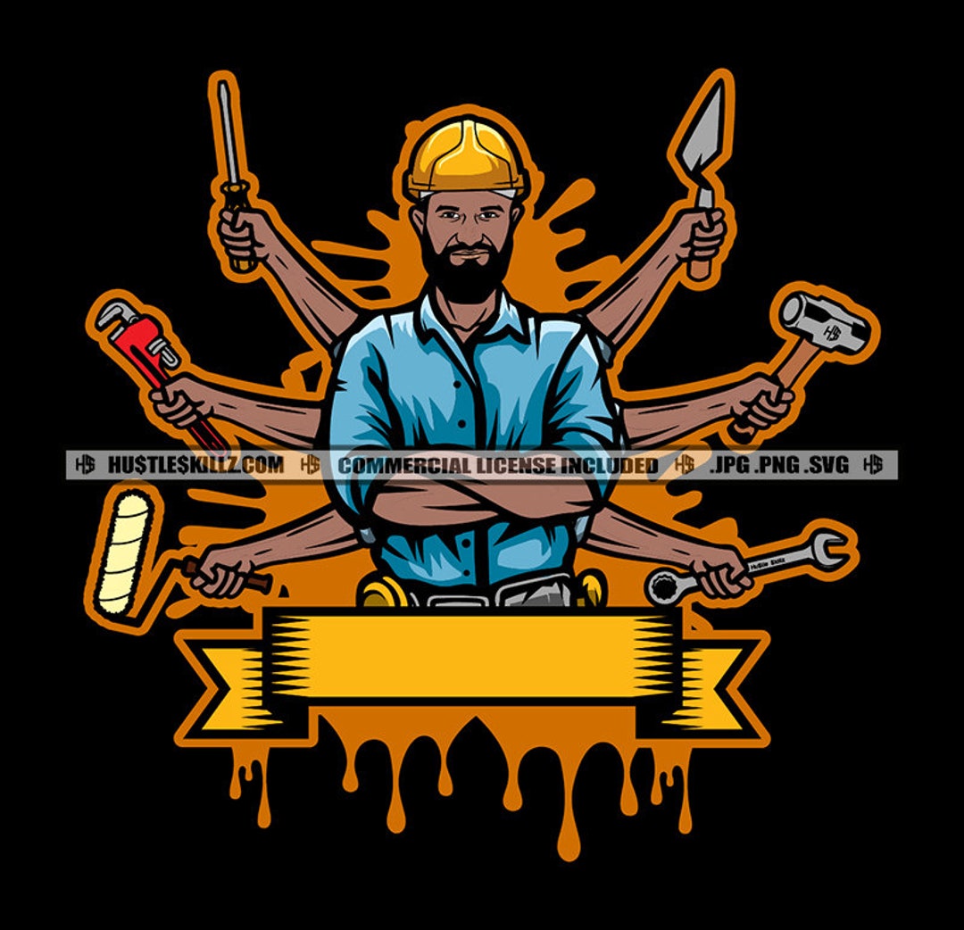 Black Handyman Logo Construction Man Work Tools Workman Mechanic Grind ...