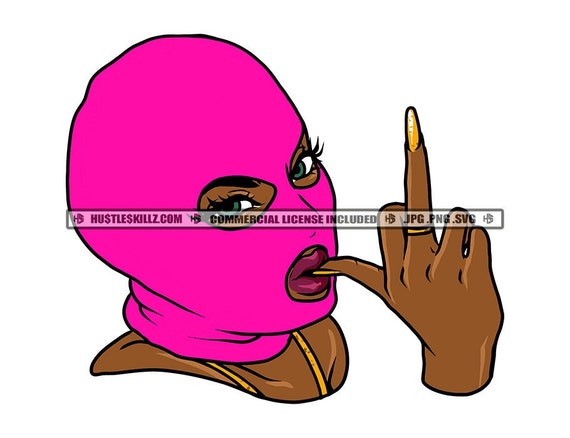 Gangster Pretty Woman Pink Ski Mask Middle Finger Gangsta Dope - Etsy
