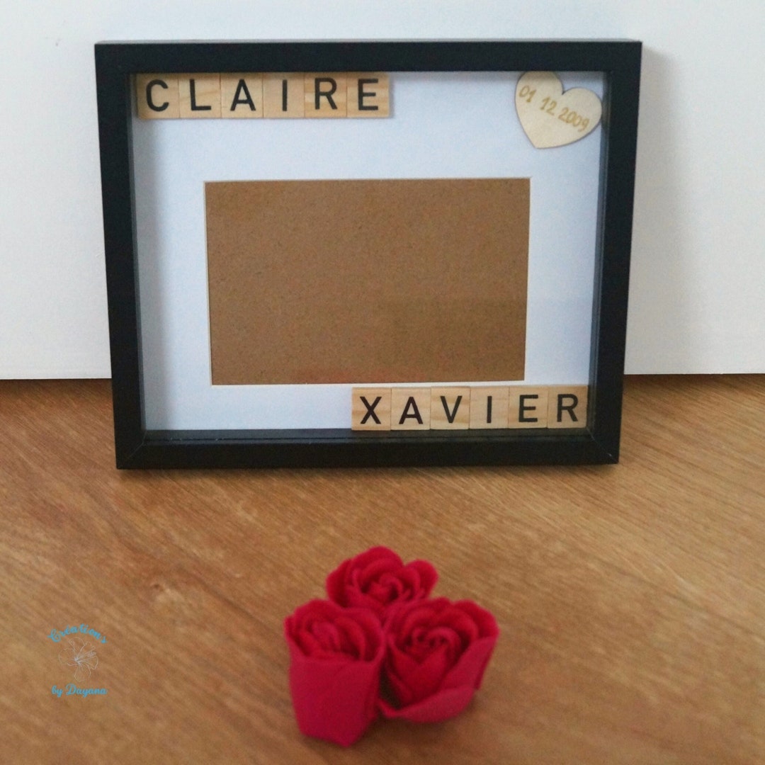 Personalized Black Wooden Scrabble Photo Frame Couple First Names ...