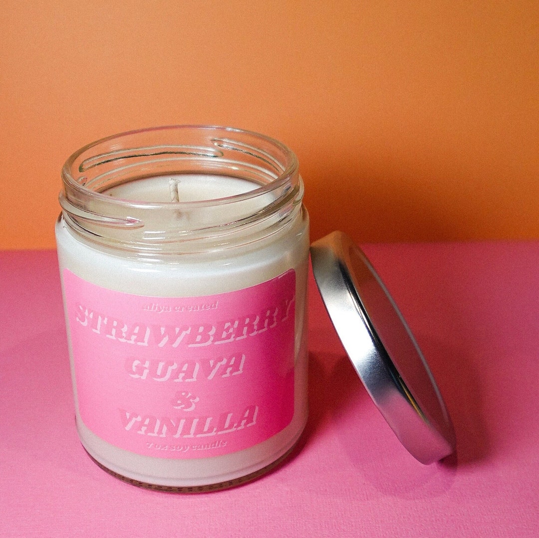 Strawberry Guava And Vanilla Soy Candle 7 Oz 100 Soy Wax Jar Candle Summer Candle Fruity Scent