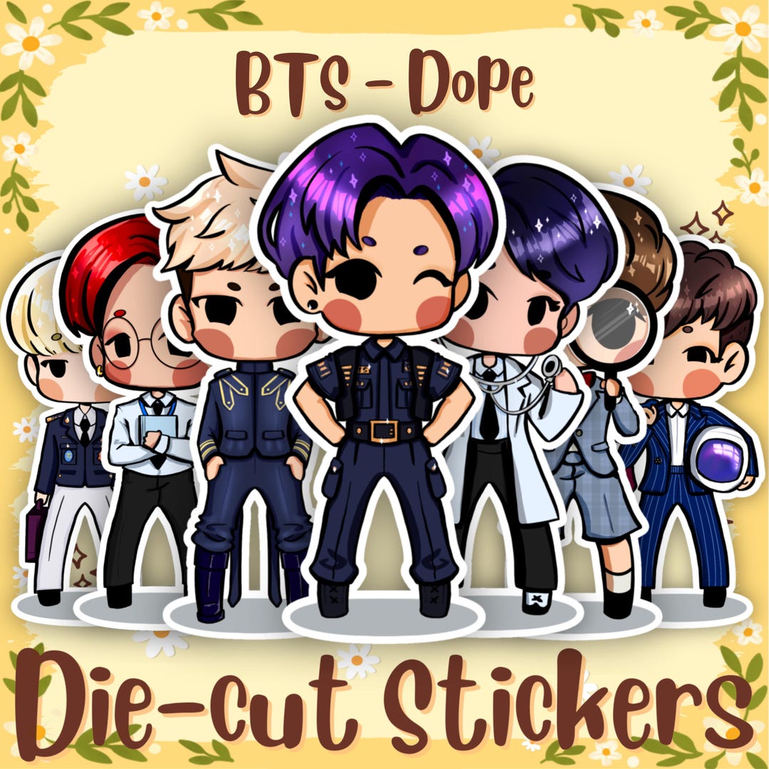 BTS DOPE Era Chibi Sticker Pack | 7 Pcs | Glossy & Holographic Vinyl ...