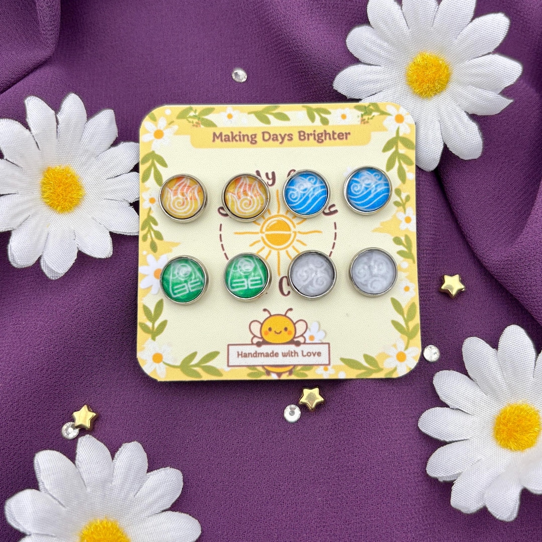 ATLA Stud Earrings | Element Inspired Symbols | Handmade Gold or Silver ...