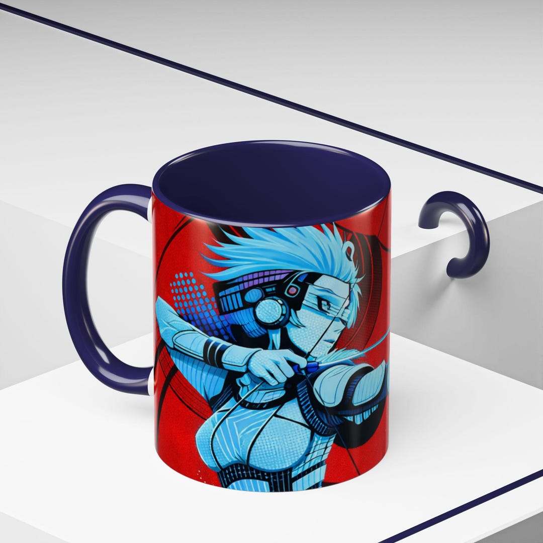 Neon Blade Mug, Futuristic Fighter Accent Mug, Bold Red Blue Graphic ...