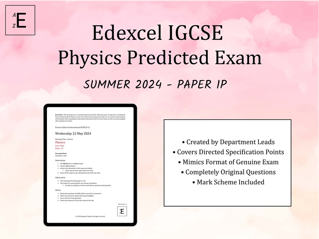Summer 2024 IGCSE Physics Predicted Exam Edexcel Paper 1P - Etsy Australia
