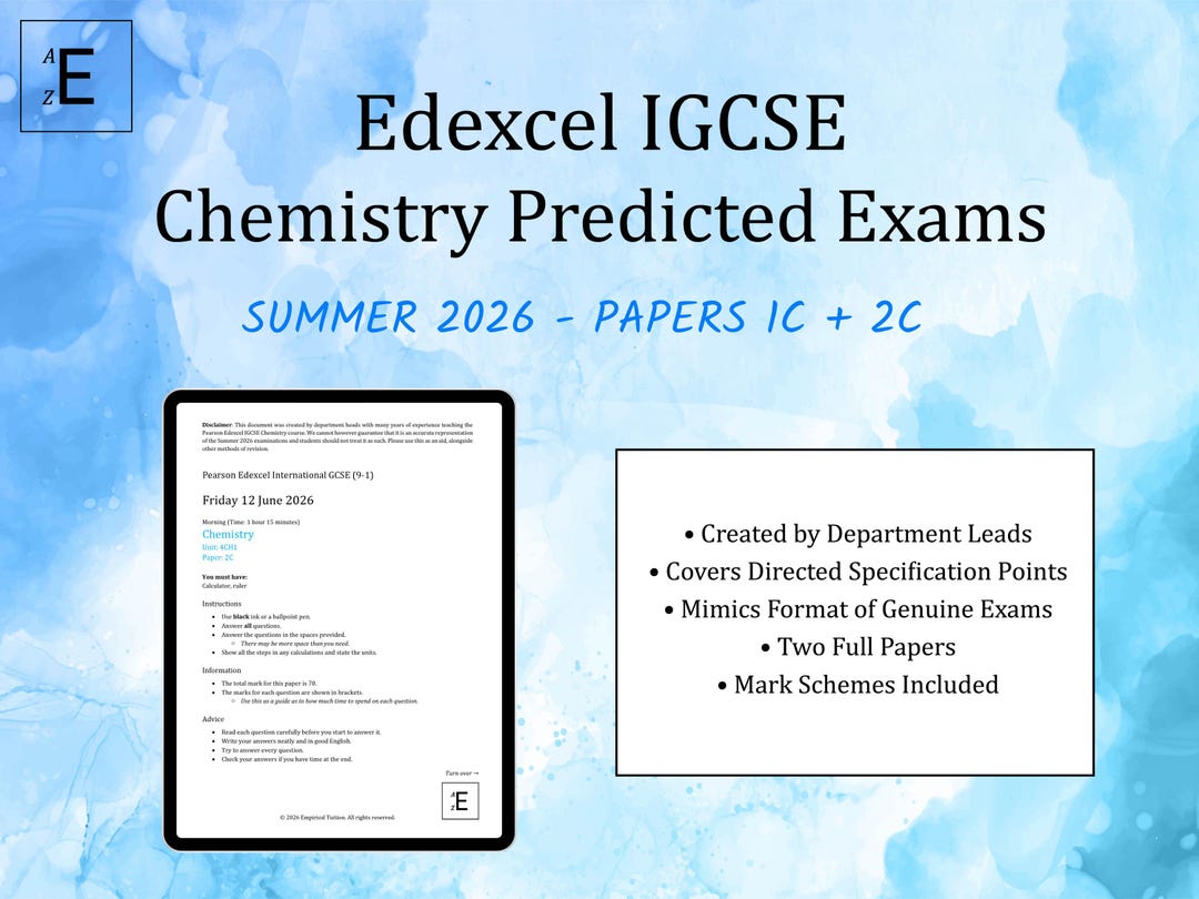 Summer 2026 IGCSE Chemistry Predicted Exams - Edexcel Papers 1C and 2C ...