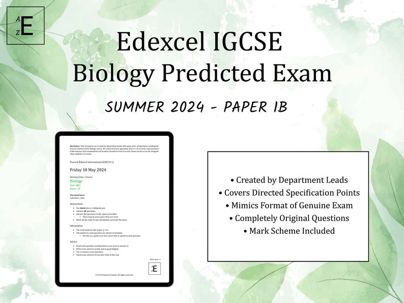 Summer 2024 IGCSE Biology Predicted Exam Edexcel Paper 1B - Etsy Australia Summer 2024 IGCSE Biology Predicted Exam Edexcel Paper 1B - Etsy Australia