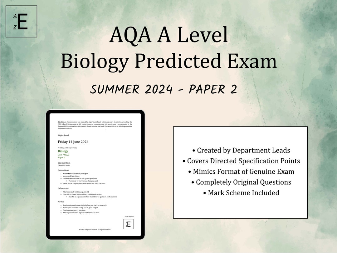 Esame previsto di biologia di livello A AQA dell'estate 2024 Documento ... Esame previsto di biologia di livello A AQA dell'estate 2024 Documento ...