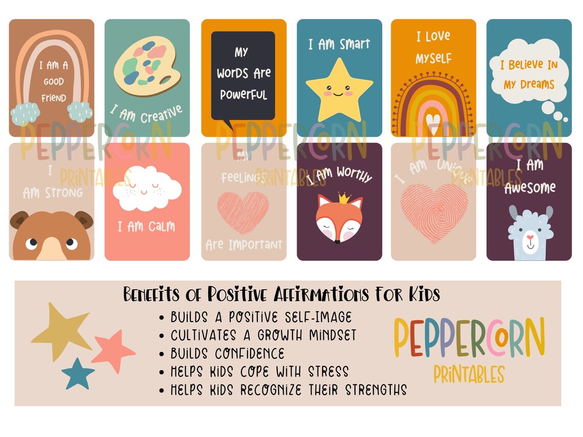 Printable Affirmations for Kids Set Daily Affirmation | Etsy