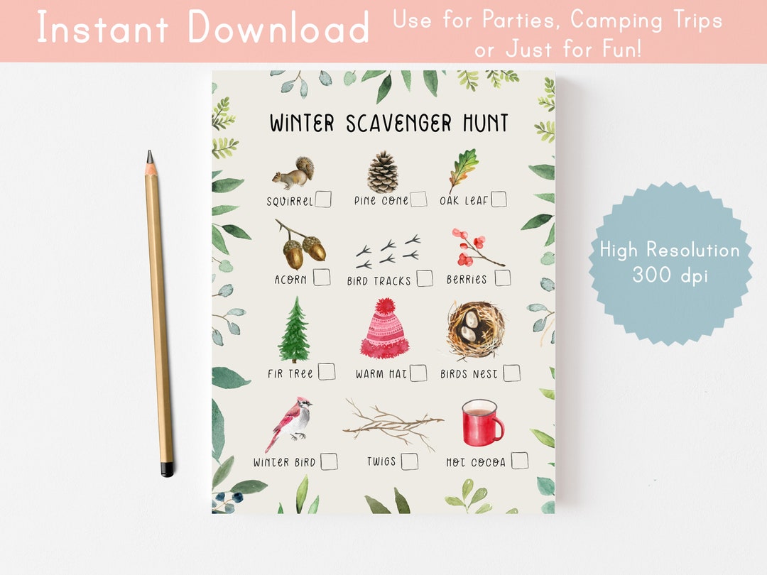 Winter Scavenger Hunt, INSTANT DOWNLOAD Nature Scavenger Hunt ...
