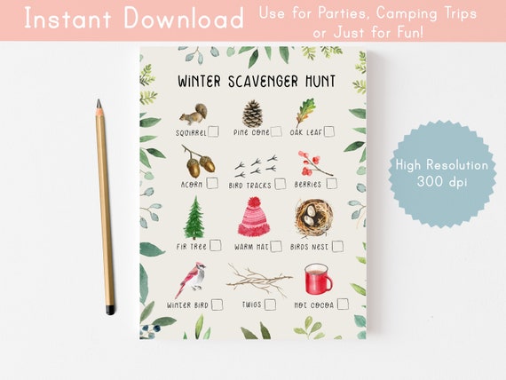 Winter Scavenger Hunt INSTANT DOWNLOAD Nature Scavenger Hunt | Etsy