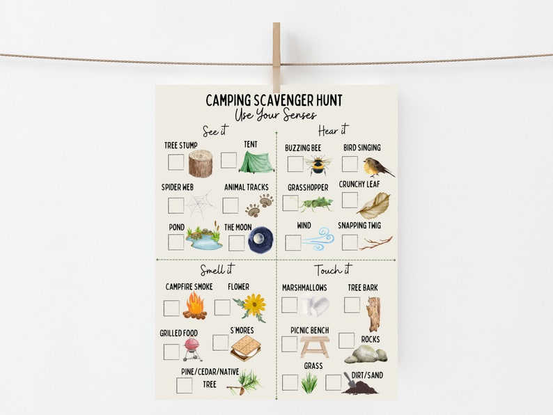 Camping Scavenger Hunt Using Senses, INSTANT DOWNLOAD, Nature Scavenger ...