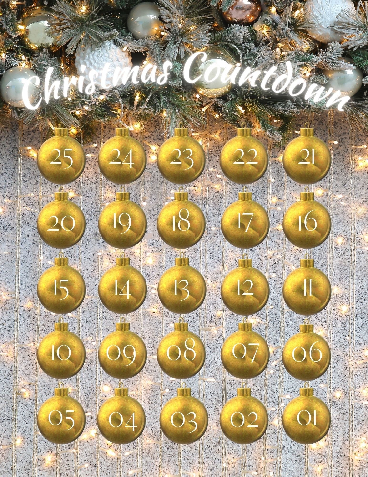 Printable Christmas Countdown, Ornament Christmas Countdown, Digital ...