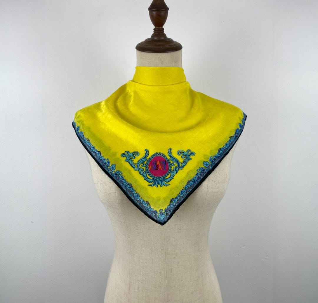 Vintage Versace Silk Scarf Neckerchief Neckwear Muffler Ribbon Bandana ...