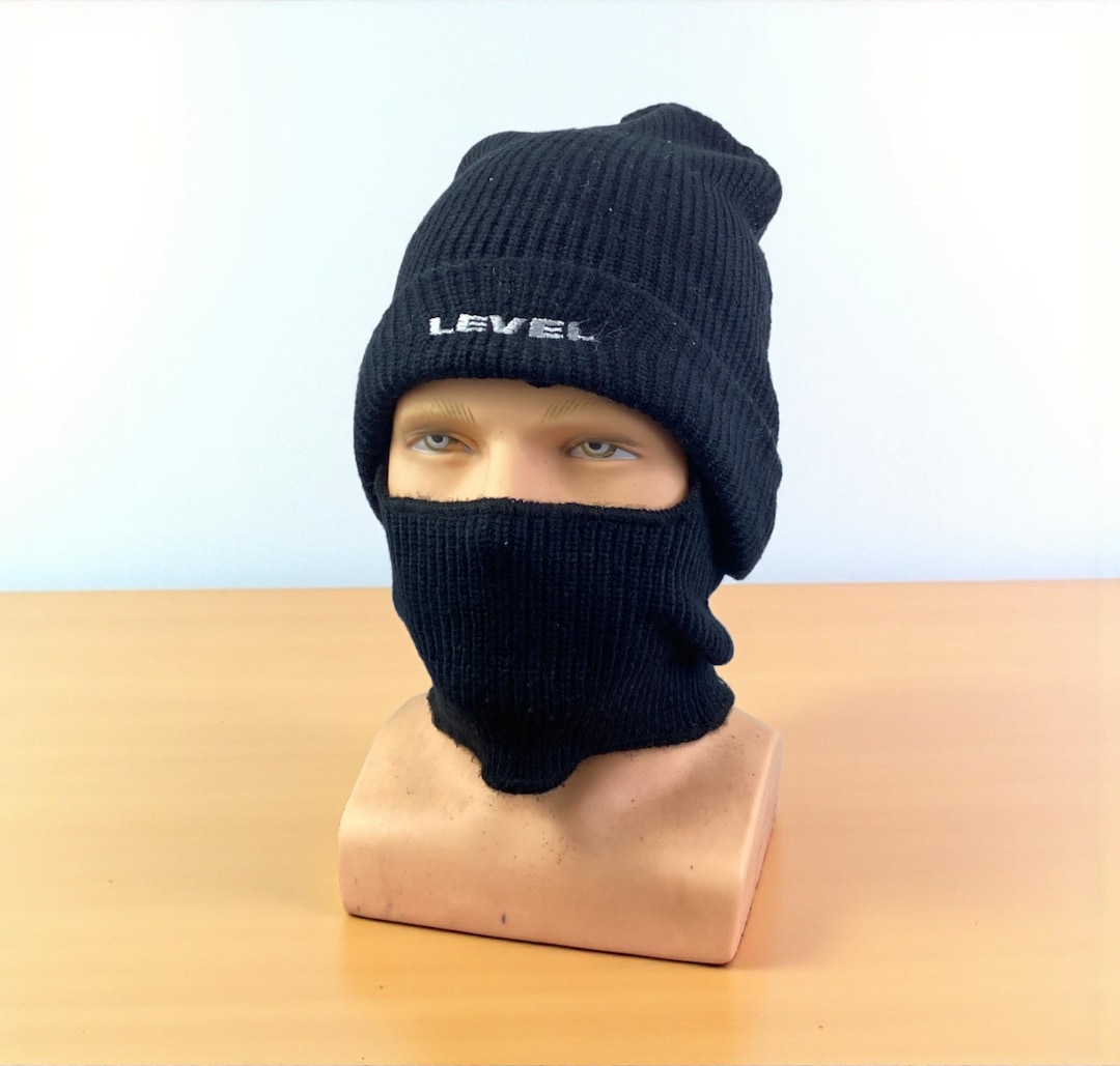 LEVEL Black Balaclava Ski Mask Beanie Hat Vintage Full Face Mask ...