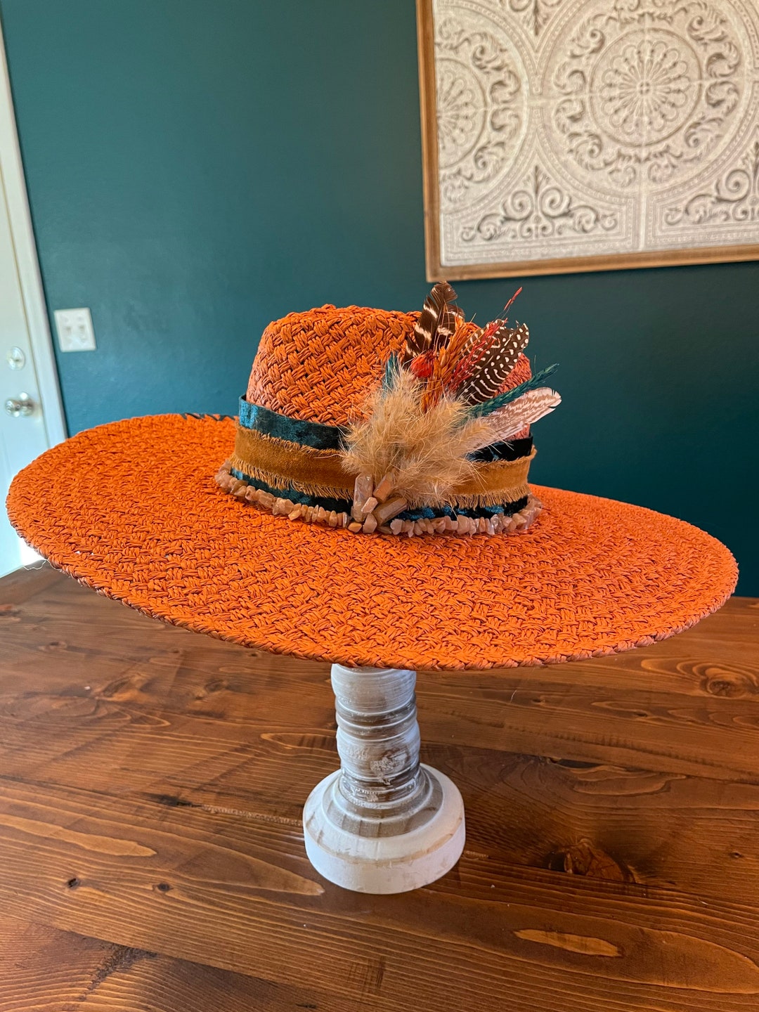 Orange Boho Straw Hat - Etsy