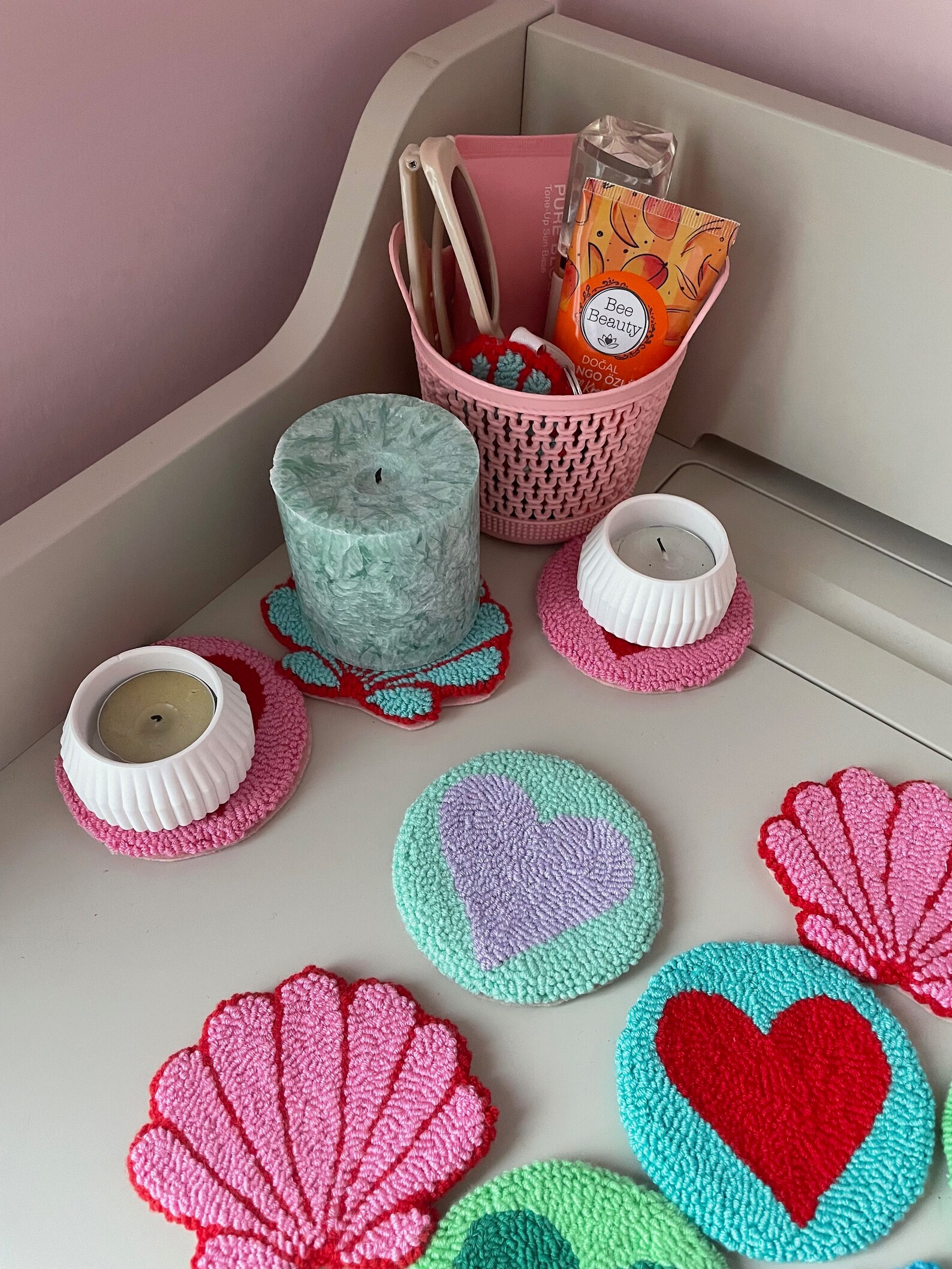 Set of Punch Needle Candle Holder, Handmade Candle Holder, Gift İdeas ...