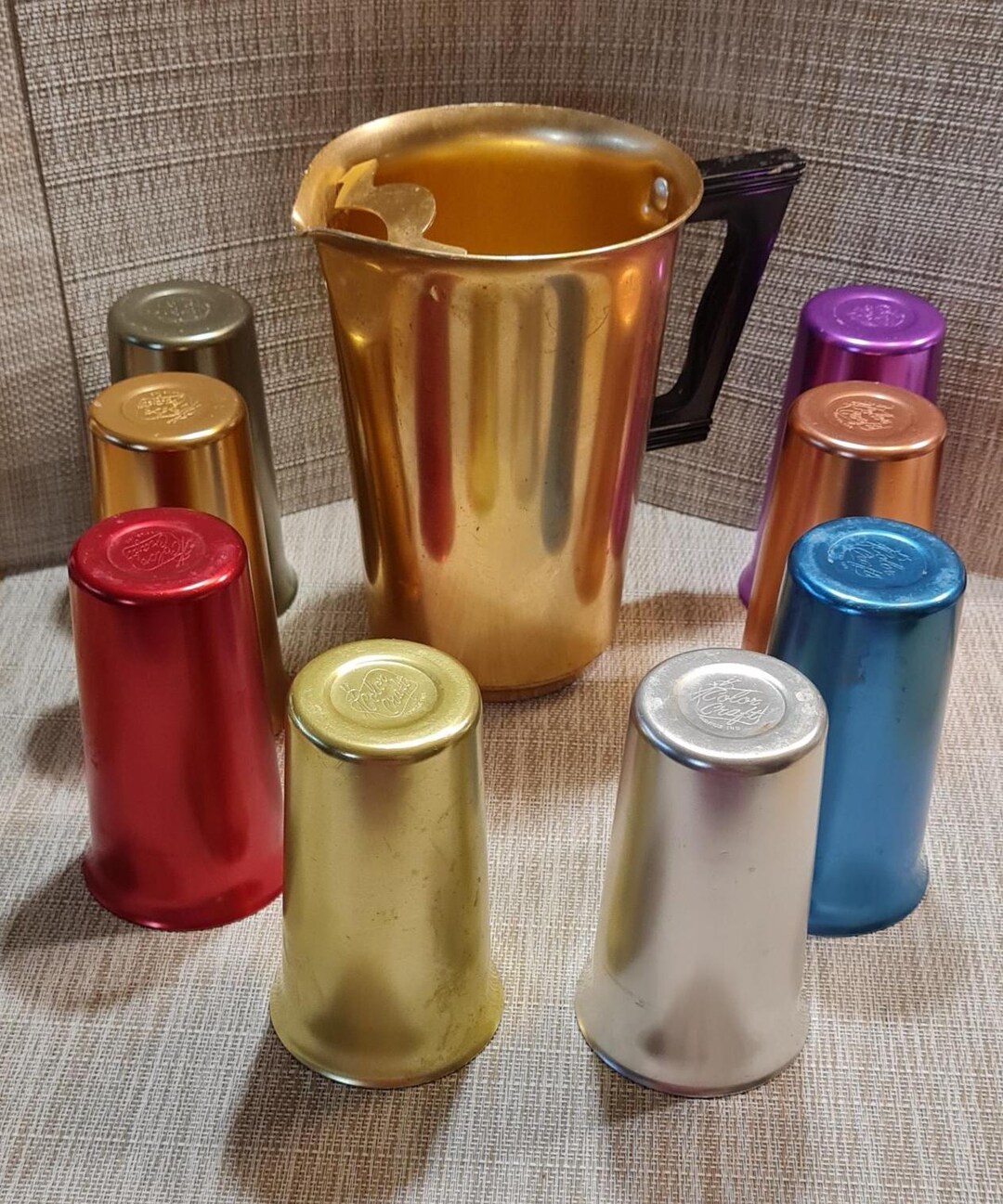 Aluminum Color Craft Pitcher With (8) Aluminum Glasses - Etsy