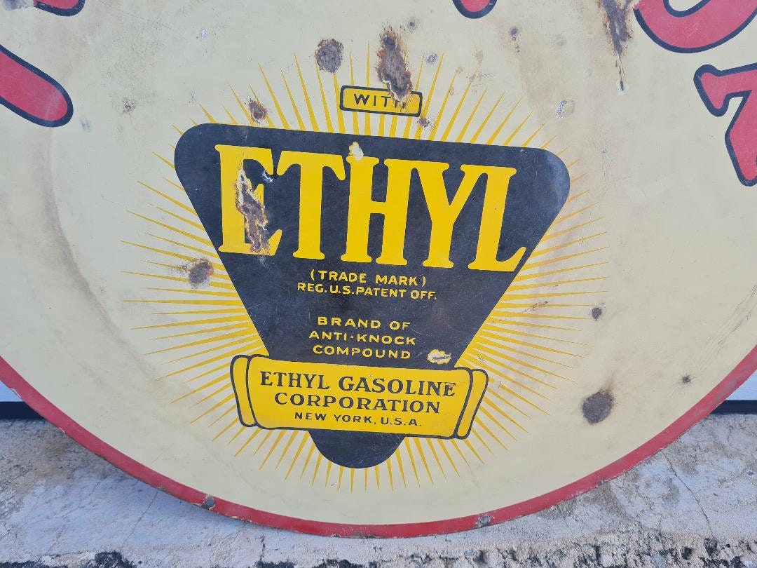 Vintage Never Nox Ethyl Gasoline 30 Inch Double Sided Porcelain Sign ...