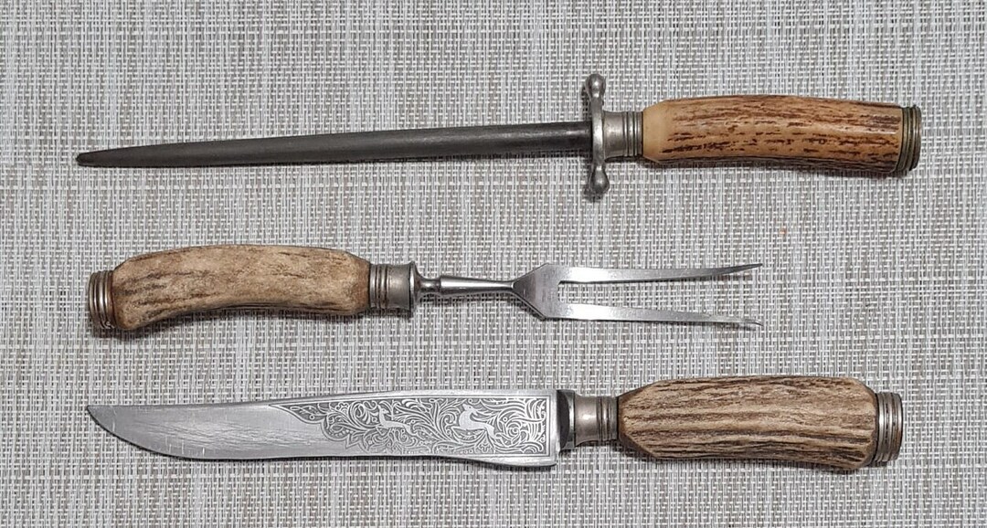 Vintage Robeson Stag-handled Carving Knife & Sharpening Steel/tool ...