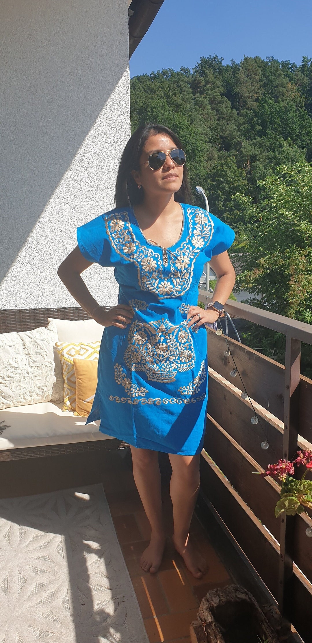 Mexican Blue Cotton Dress, Hand Embroidered, Original From Chiapas - Etsy