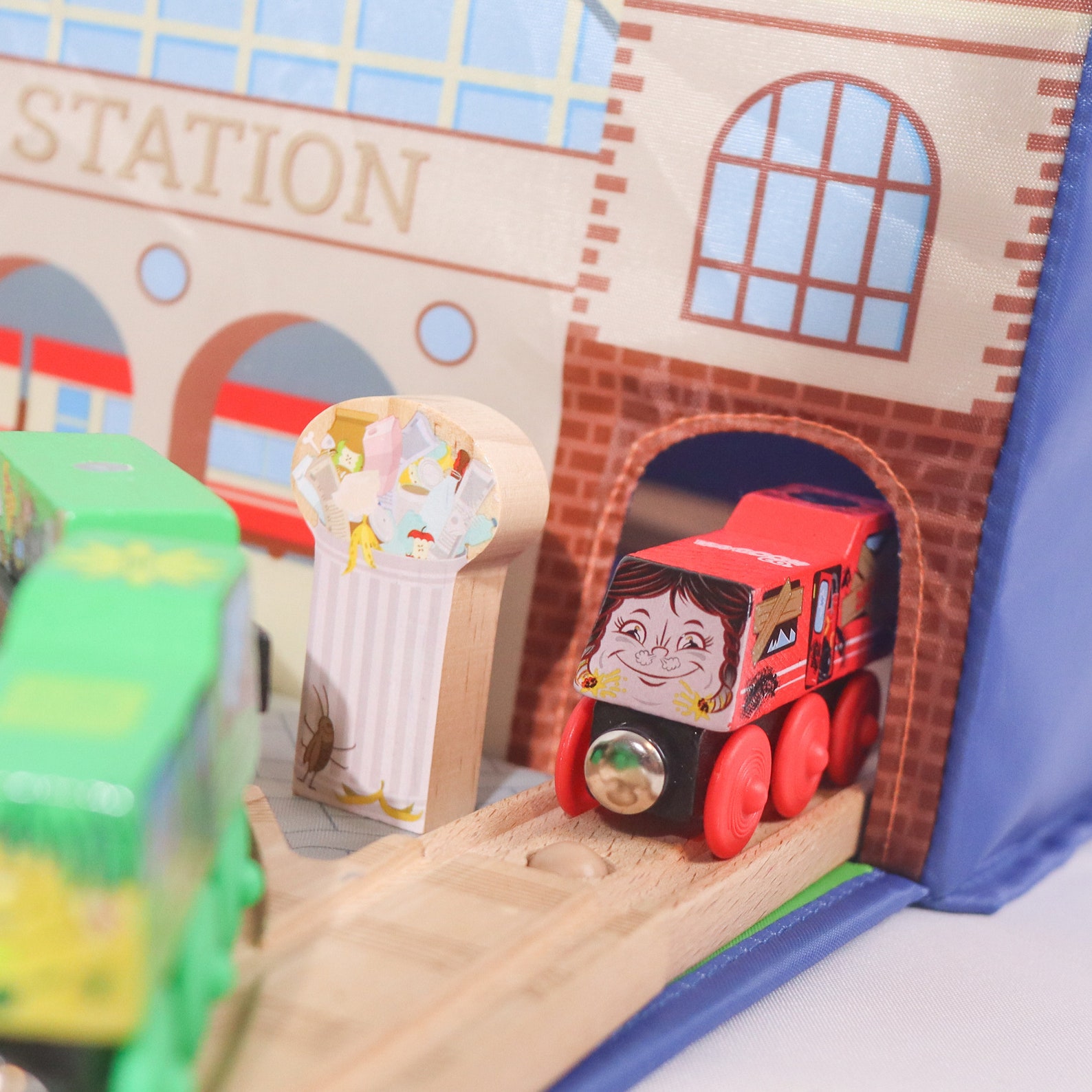 Train Storage Bin and Play Mat - Wooden Railway Toy Storage Box With ...