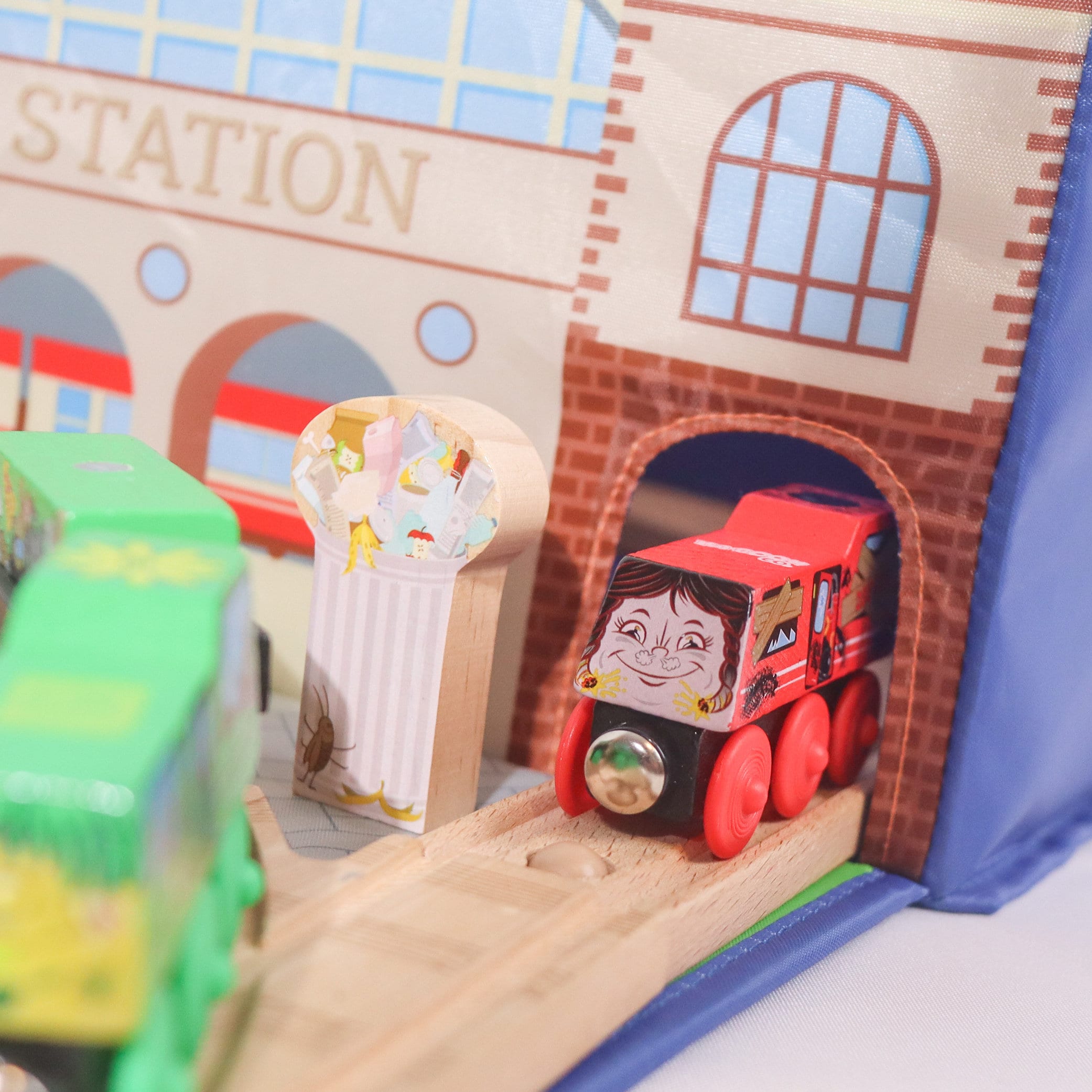 Train Storage Bin and Play Mat - Wooden Railway Toy Storage Box With ...