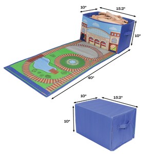 Train Storage Bin and Play Mat - Wooden Railway Toy Storage Box With ...