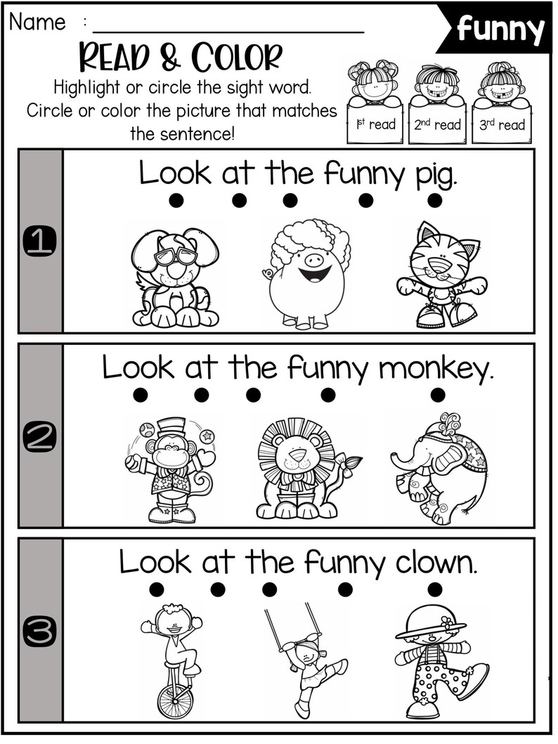 Sight Word Fluency Read and Color - Etsy