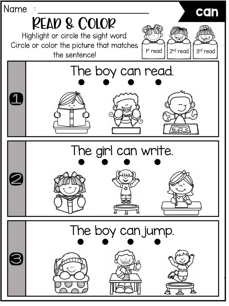 Sight Word Fluency Read and Color - Etsy