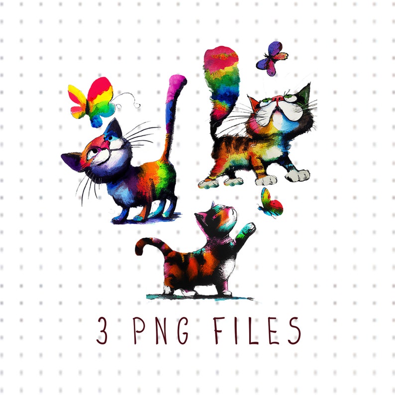 3 Cute Cats Clipart Set Colorful Kittens Kitty Digital - Etsy