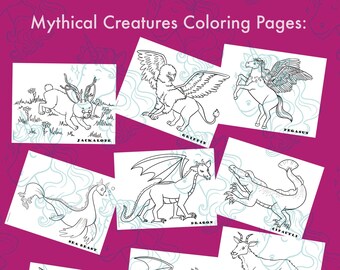 50 Cute Mythical Creatures Coloring Page Bundle Printable SVG PDF ...