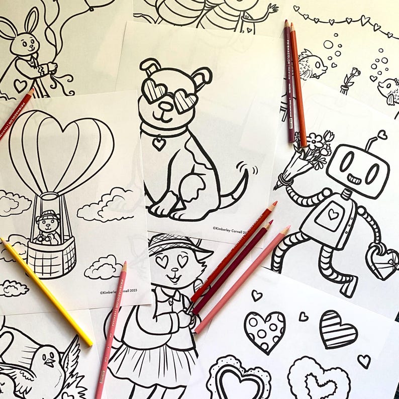 10 Valentine's Day Coloring Pages Digital PDF - Etsy