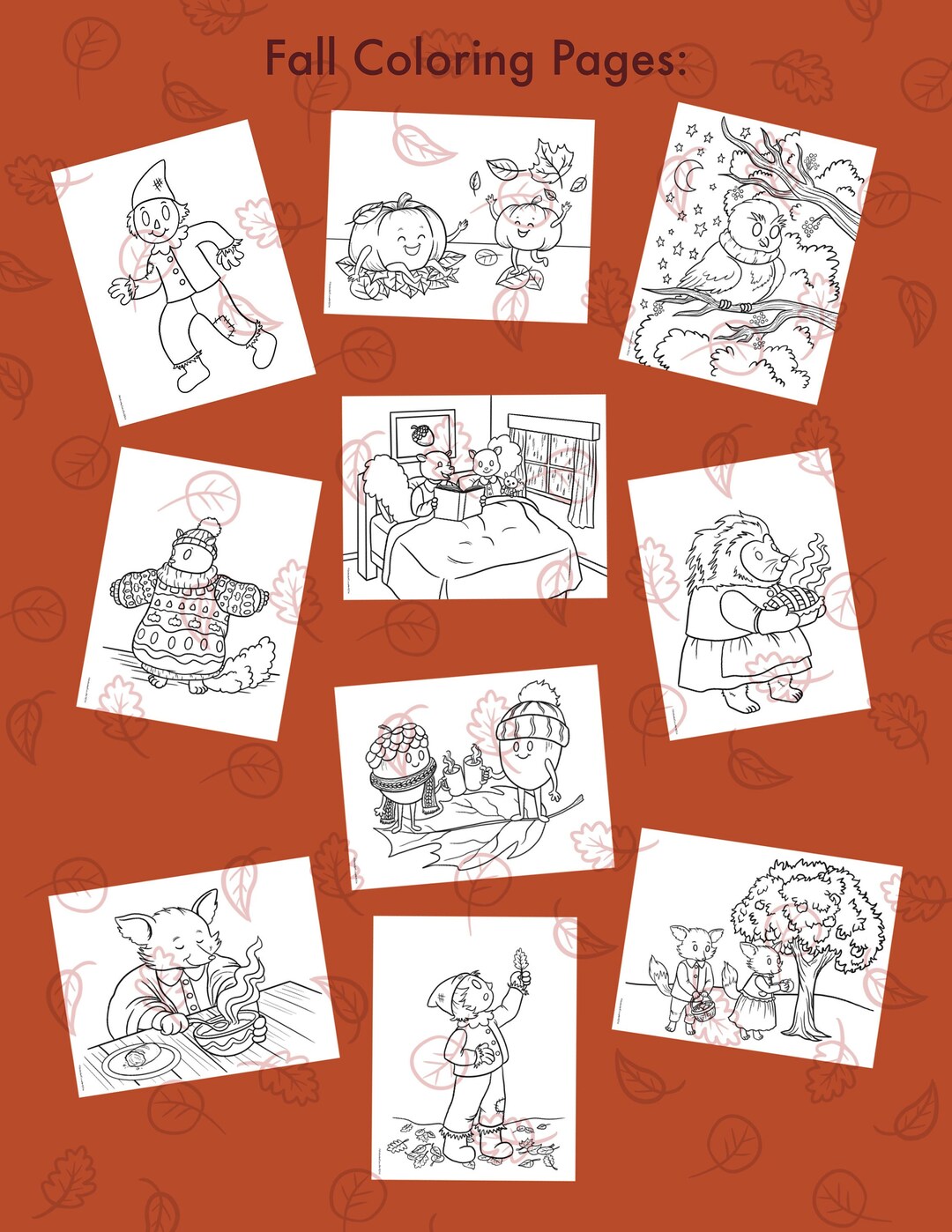 10 Fall Themed Coloring Pages Digital PDF - Etsy