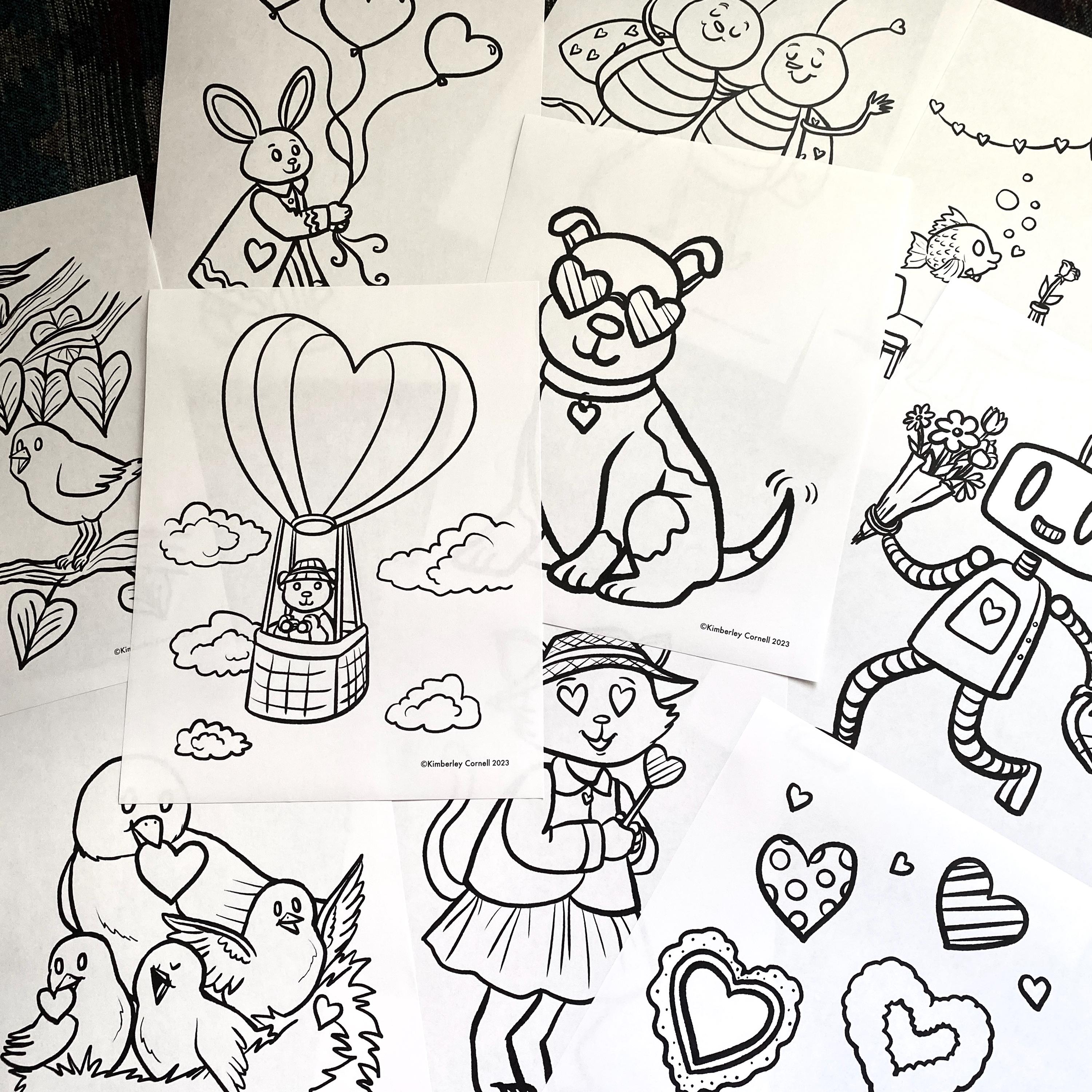 10 Valentine's Day Coloring Pages Digital PDF - Etsy