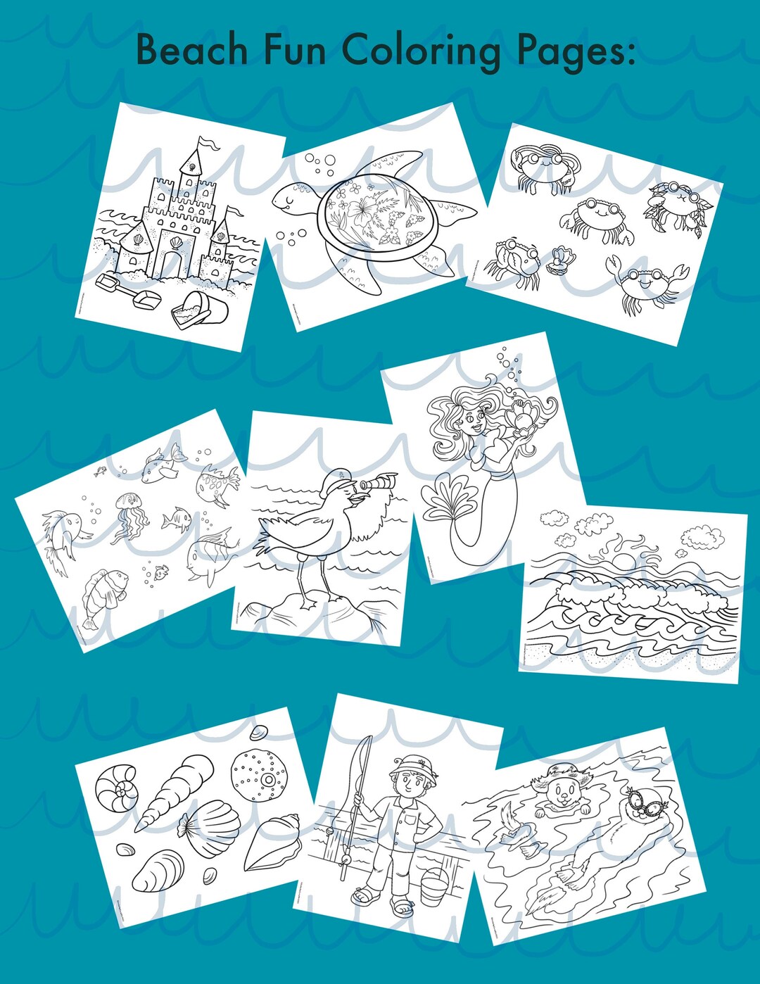 10 Beach Fun Coloring Pages Digital PDF - Etsy