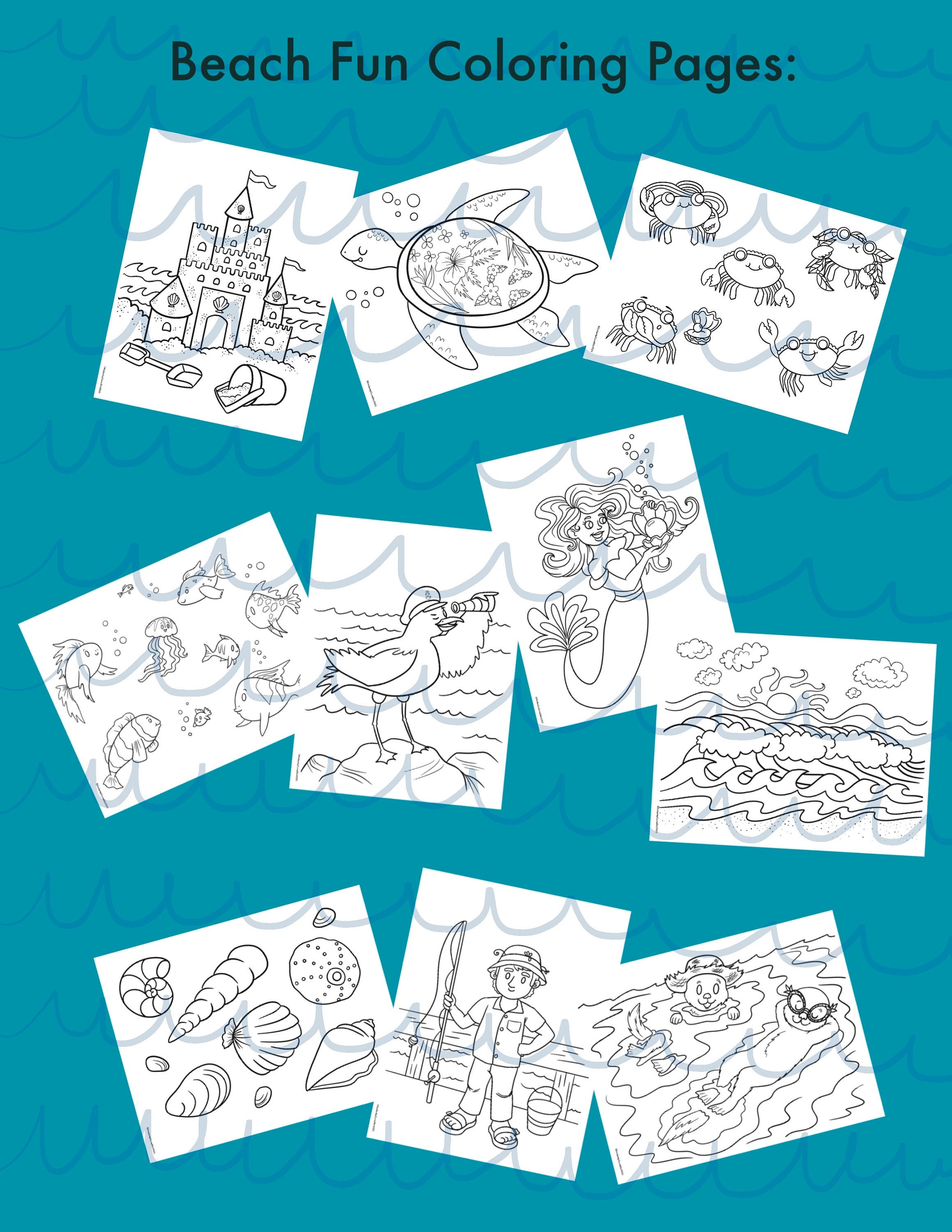 10 Beach Fun Coloring Pages Digital PDF - Etsy