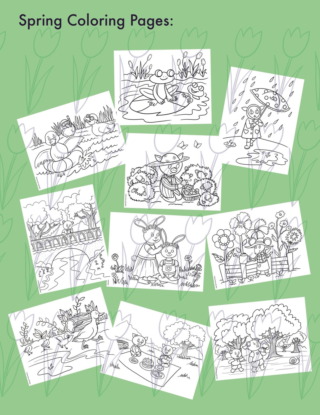 10 Spring Time Coloring Pages PDF - Etsy
