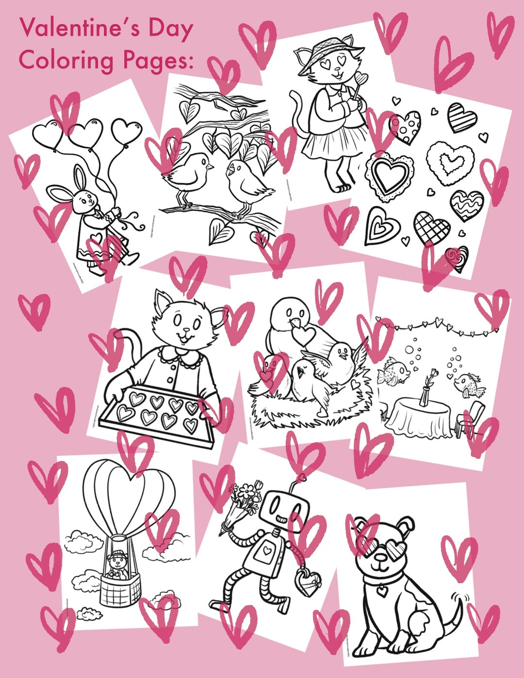 10 Valentine's Day Coloring Pages Digital PDF - Etsy