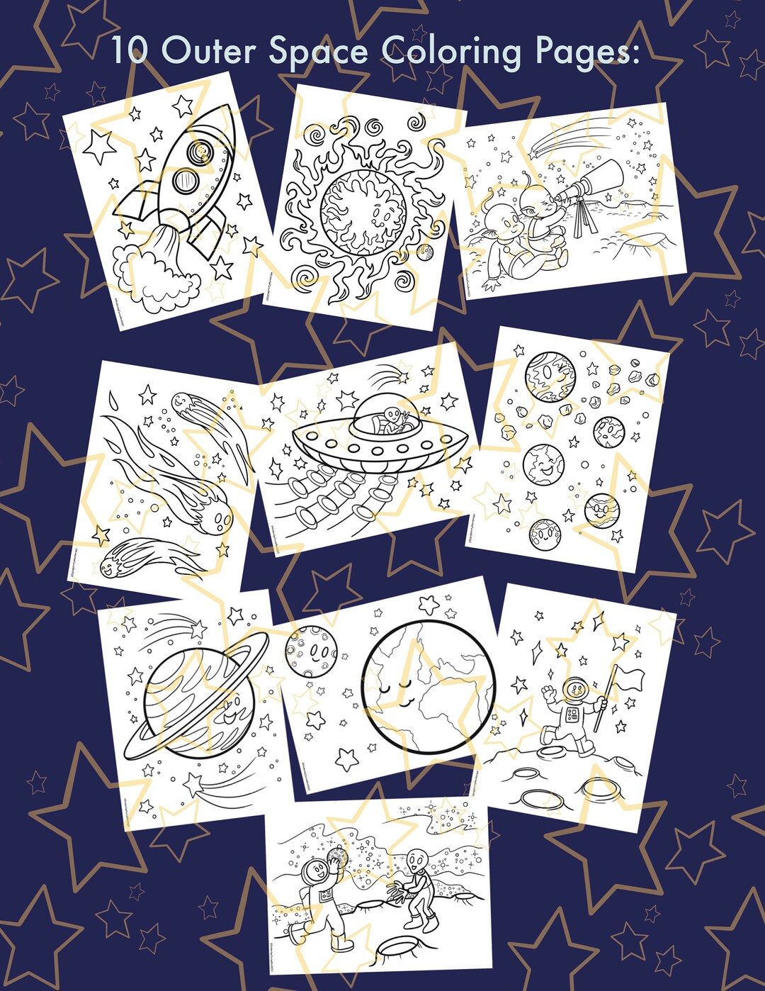 10 Space Themed Coloring Pages PDF - Etsy