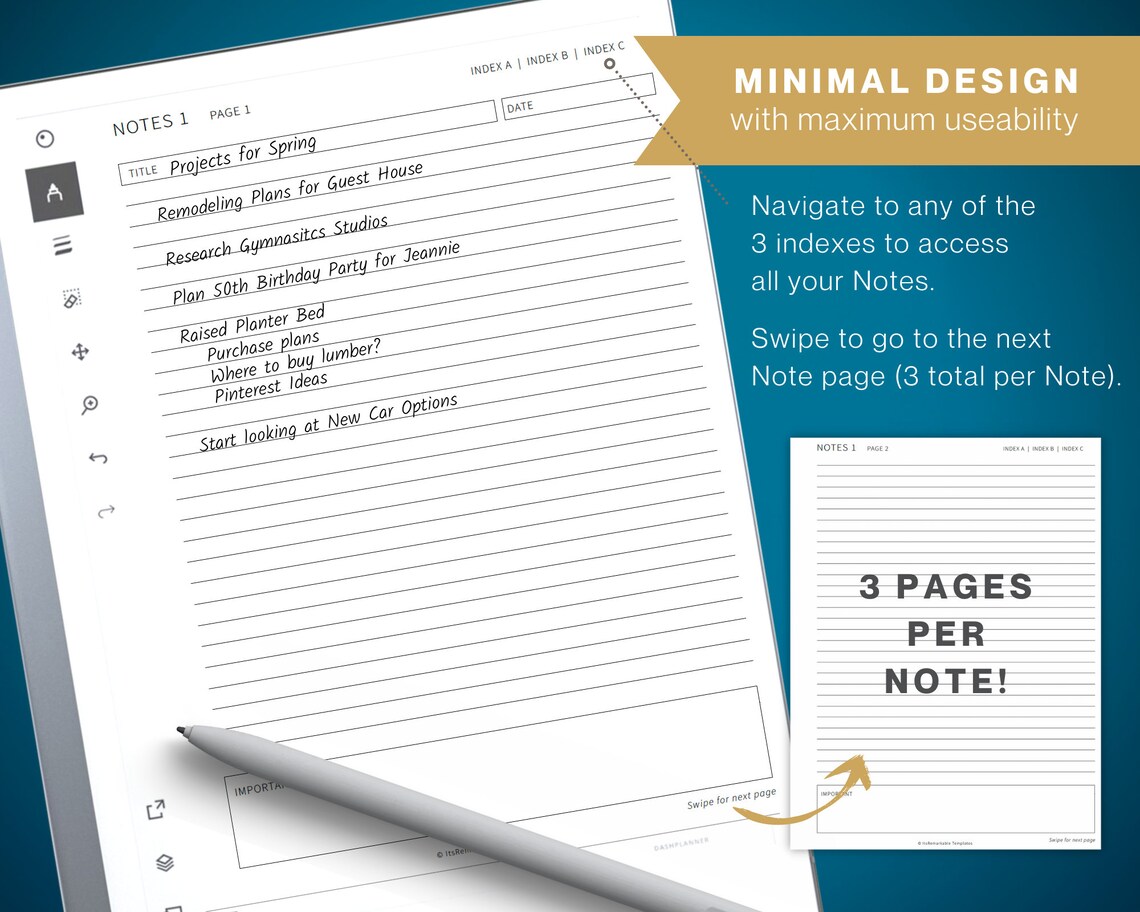 Remarkable 2 Template Undated Notebook Hyperlinked Daily - Etsy