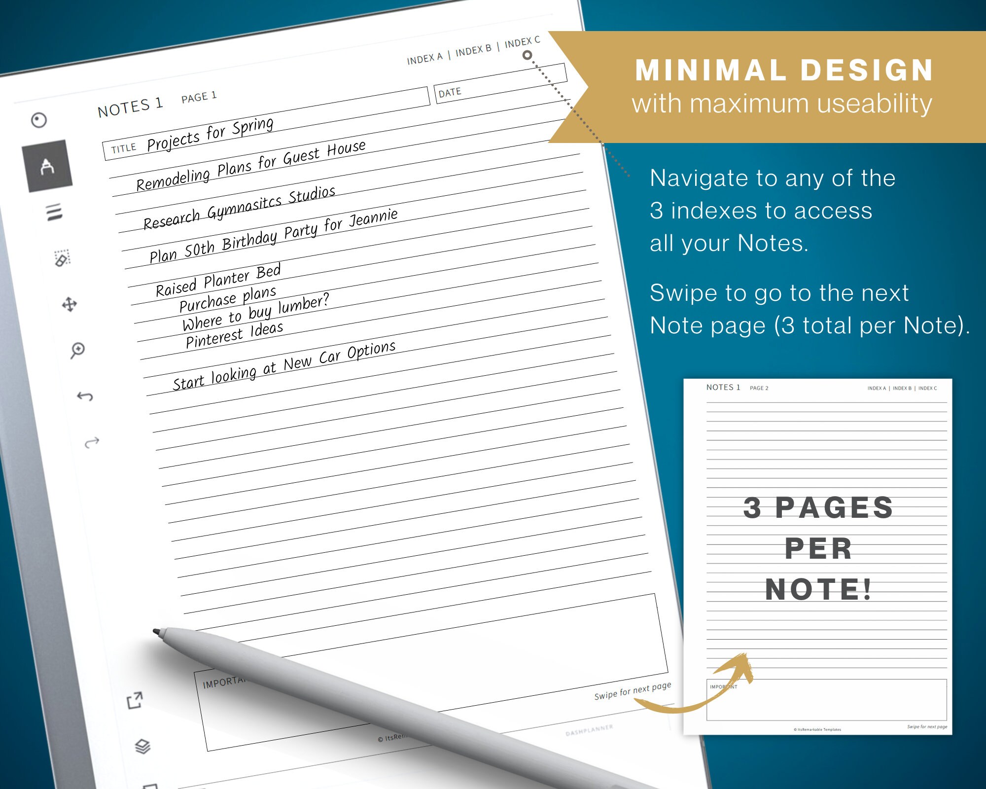 Remarkable 2 Template Undated Notebook Hyperlinked Daily - Etsy