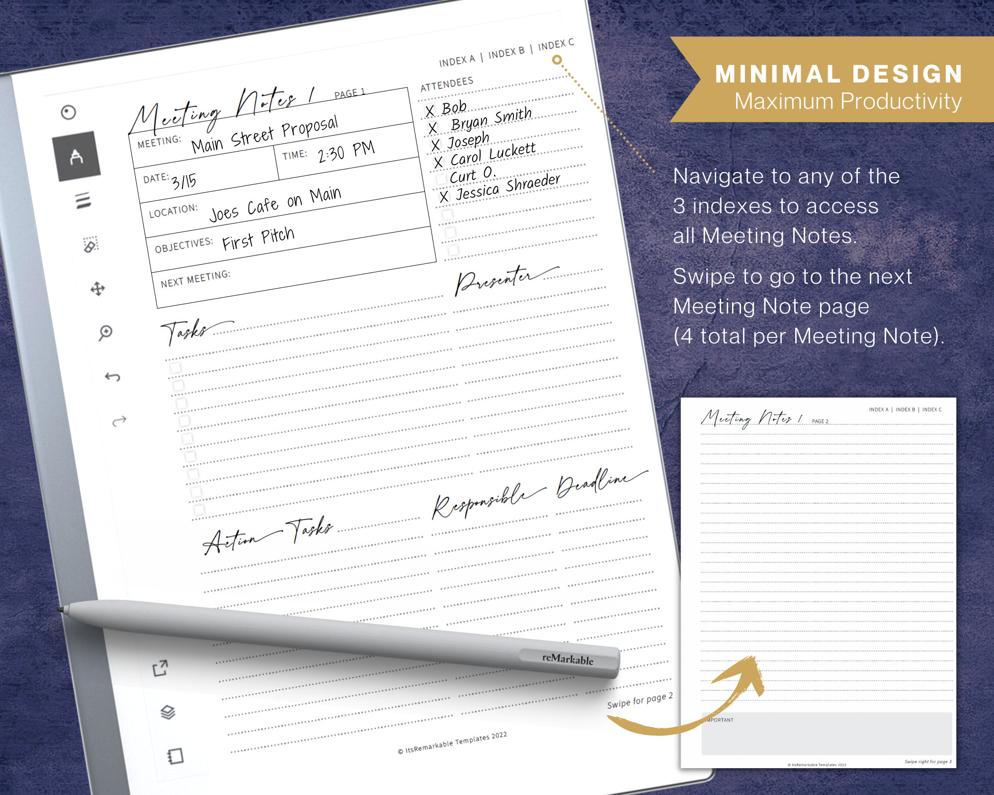 Remarkable 2 Template | Meeting Journal Stylized, Undated, Elegant ...