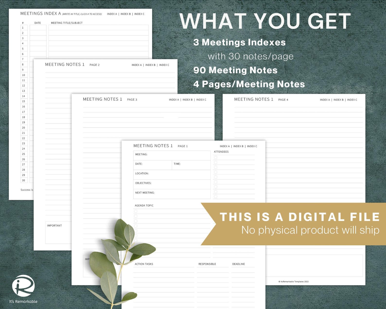 Remarkable 2 Template | Undated Meeting Journal | Meeting Notes ...