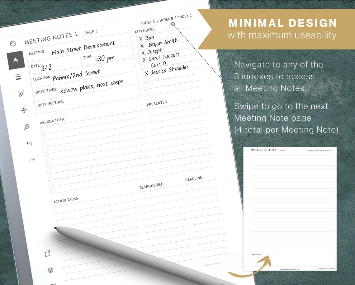Remarkable 2 Template | Undated Meeting Journal | Meeting Notes ...