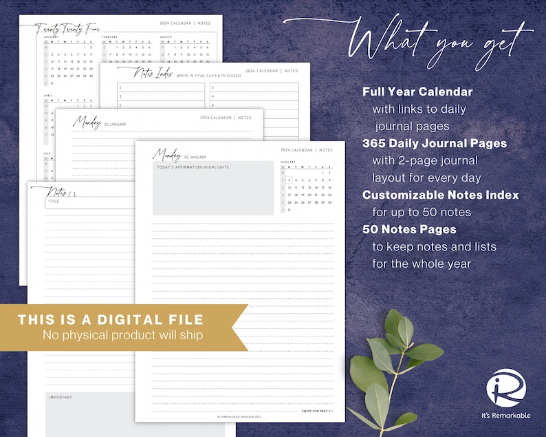 Daily Journal 2024 Tablet Template for Remarkable 2 Pdf Stylized Daily ...