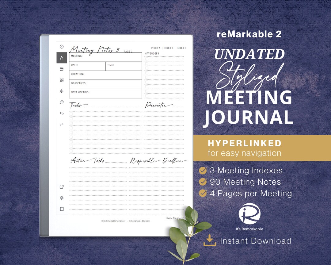 Remarkable 2 Template | Meeting Journal Stylized, Undated, Elegant ...