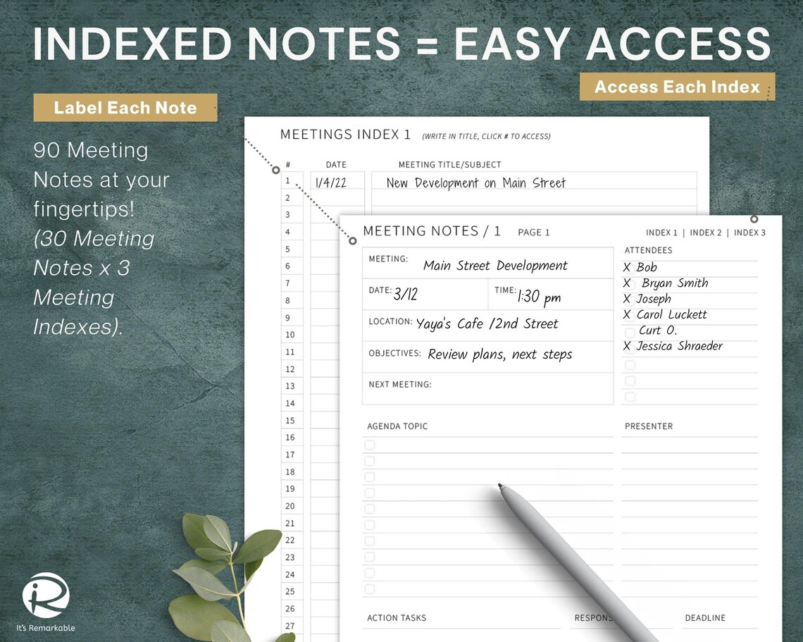 Remarkable 2 Template | Undated Meeting Journal | Meeting Notes ...