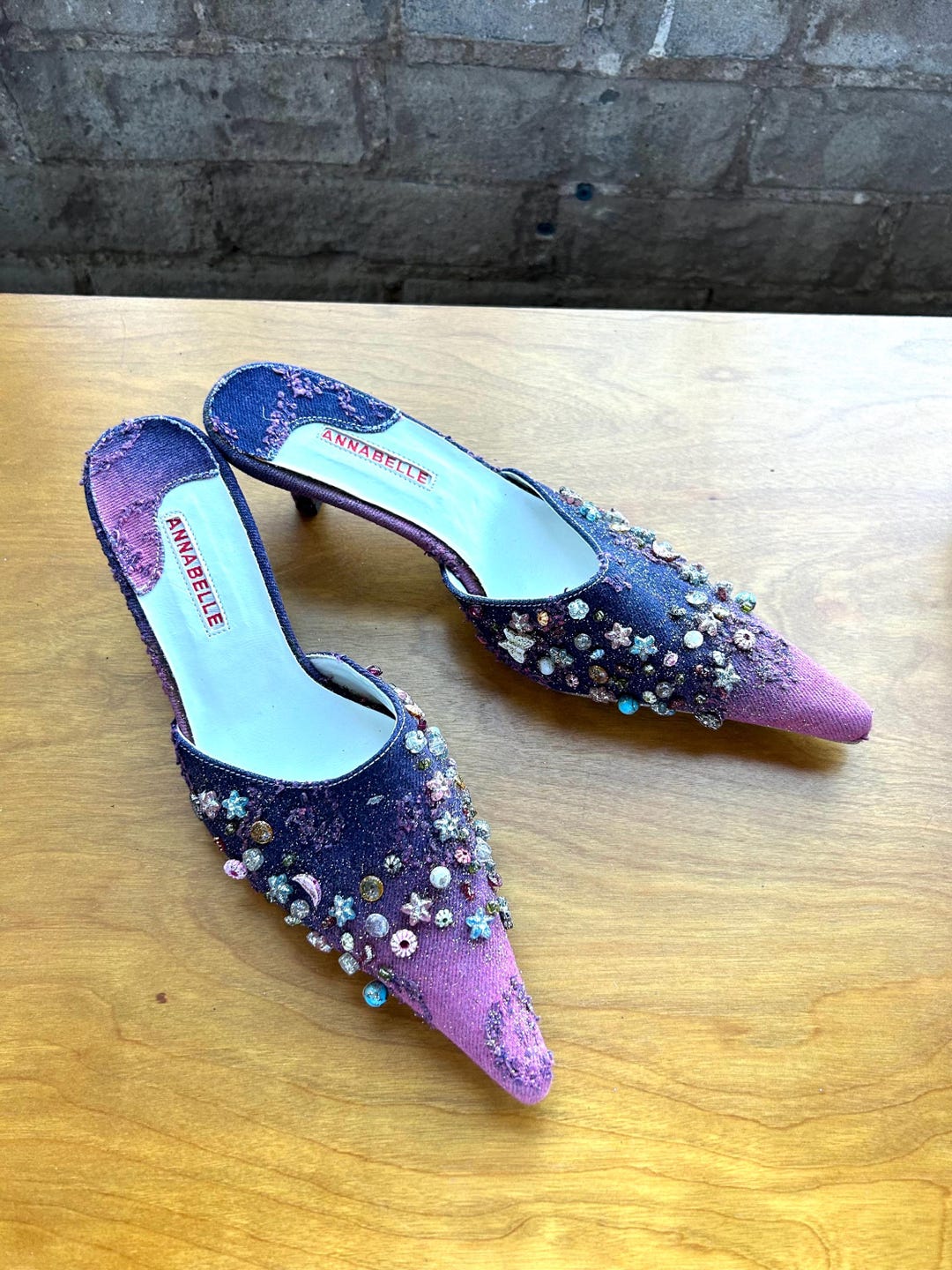 Vintage Jeweled Denim Mules Sz 7 Never Worn - Etsy