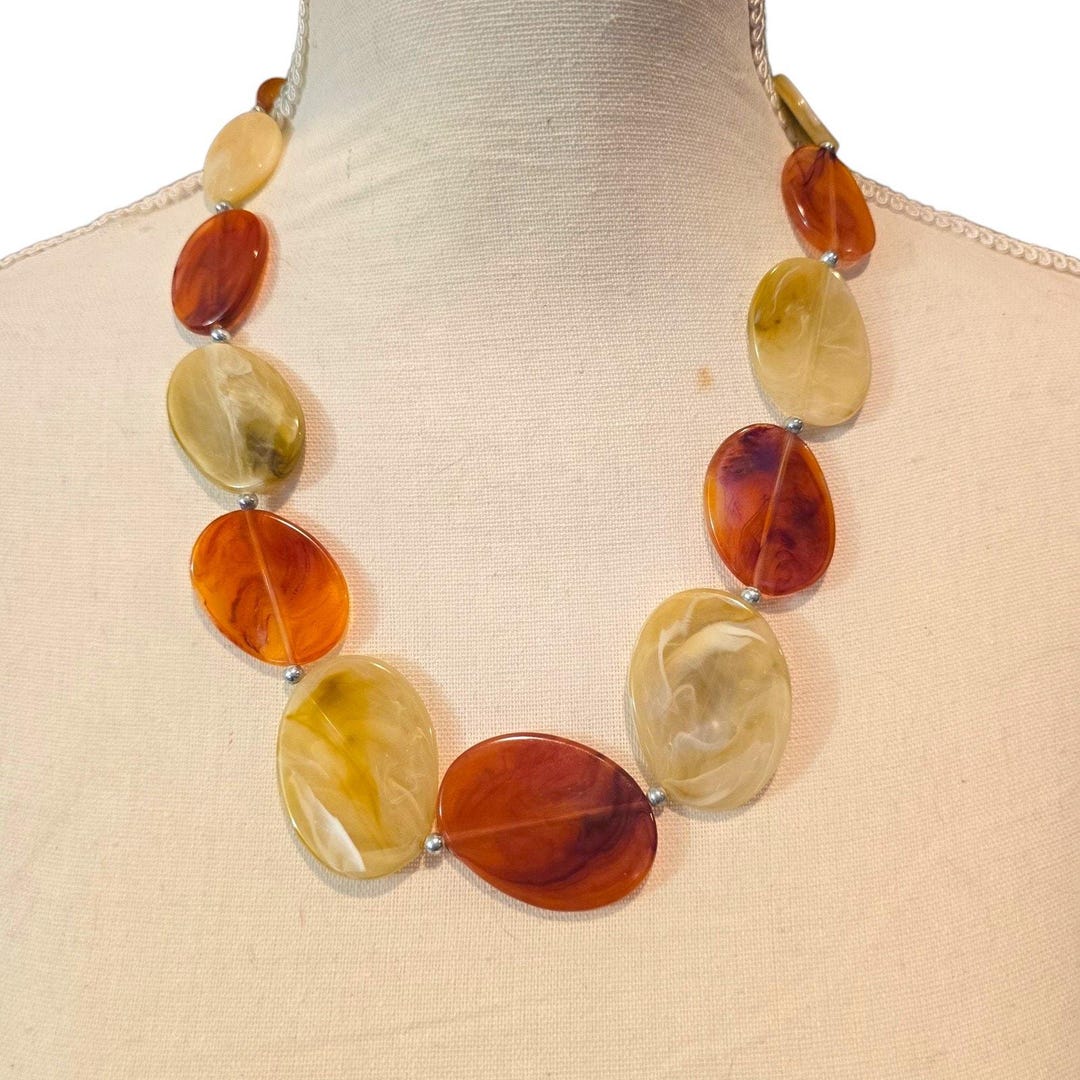 Chunky Necklace Acrylic Beaded Earthy Color Tone Cream Brown 22" SKU ...